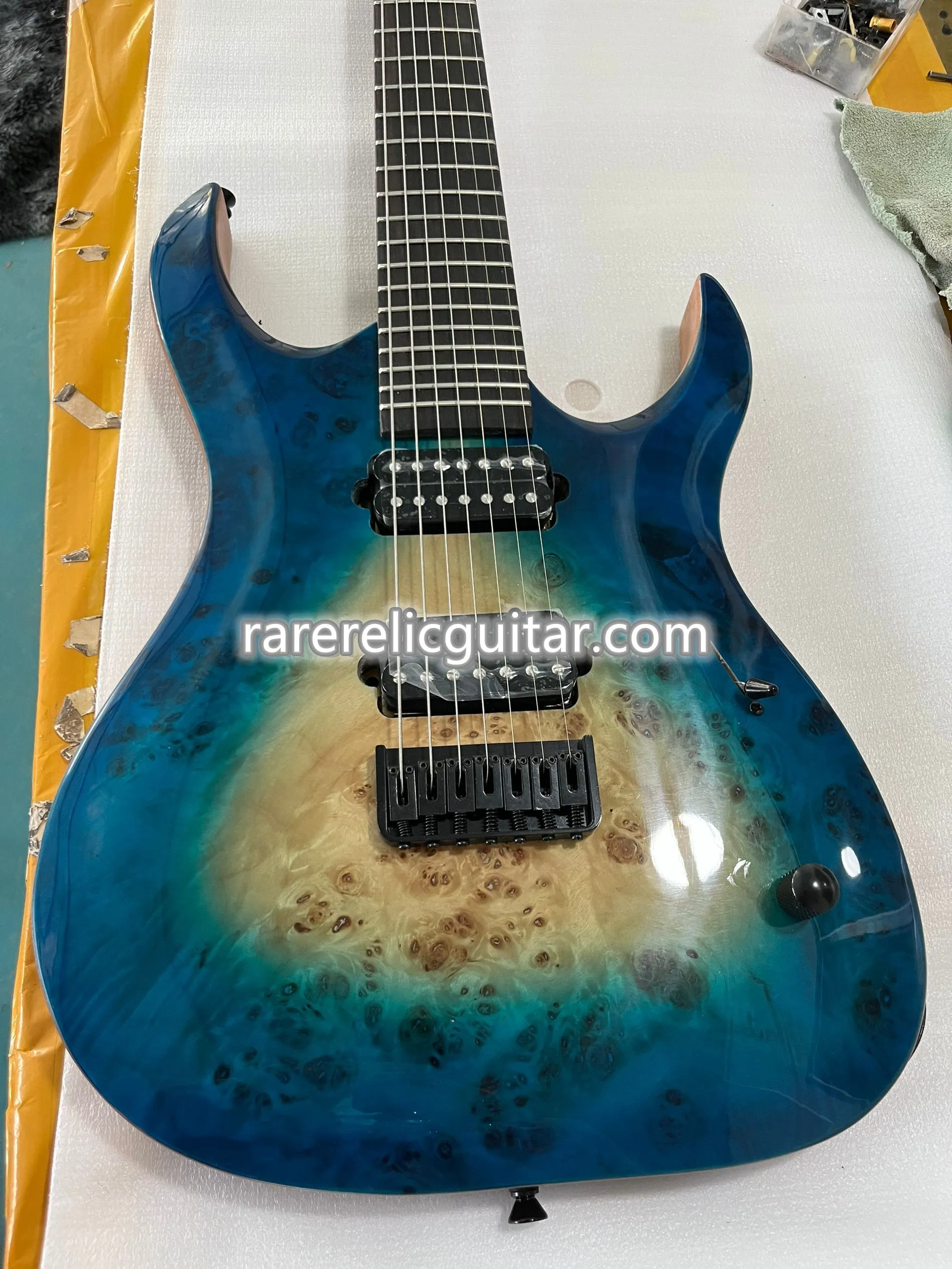 7 Strings Mayon Duell Black 3 Tone Blue Burst Electric Guitar Wenge ...