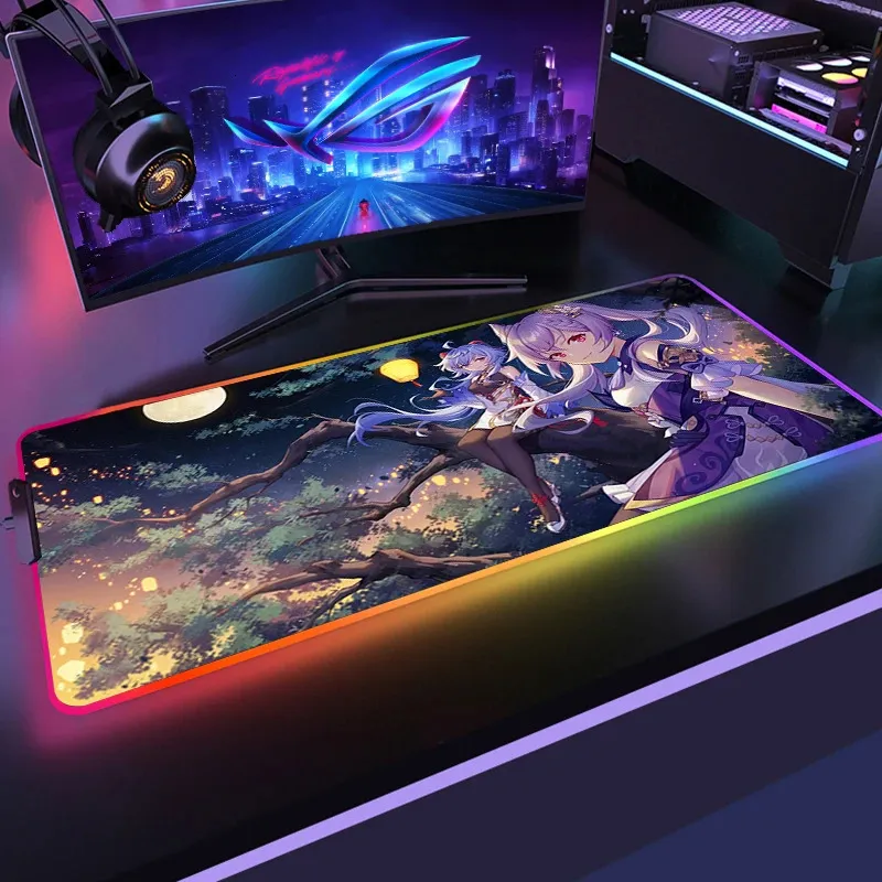 Genshin Impact Gaming RGB Mouse Pad Gamer Mat LED Light Mouse Pad ...