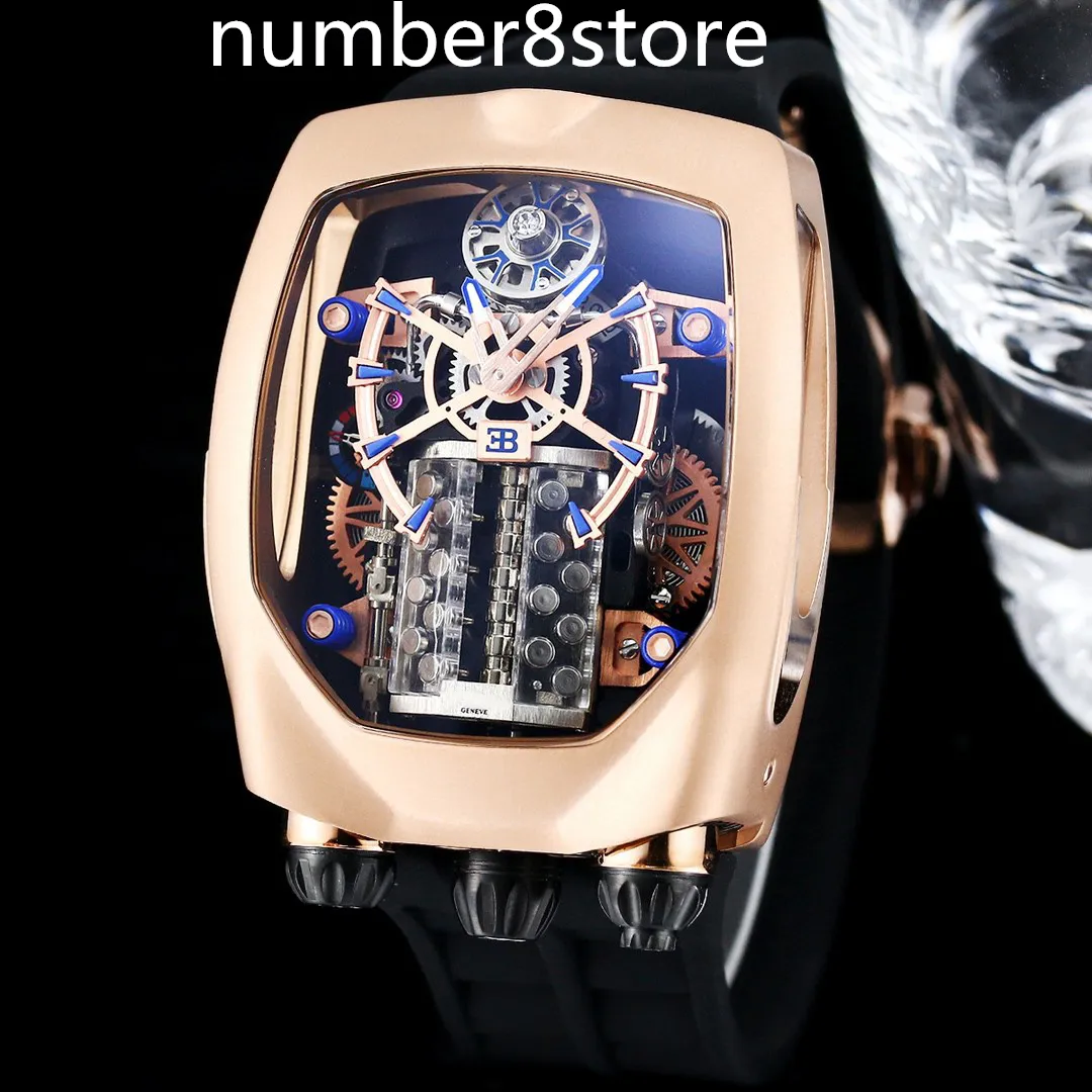 Luxury Chiron Tourbillon 16 Cylinder Engine Mens Watch 18K Rose Gold J ...