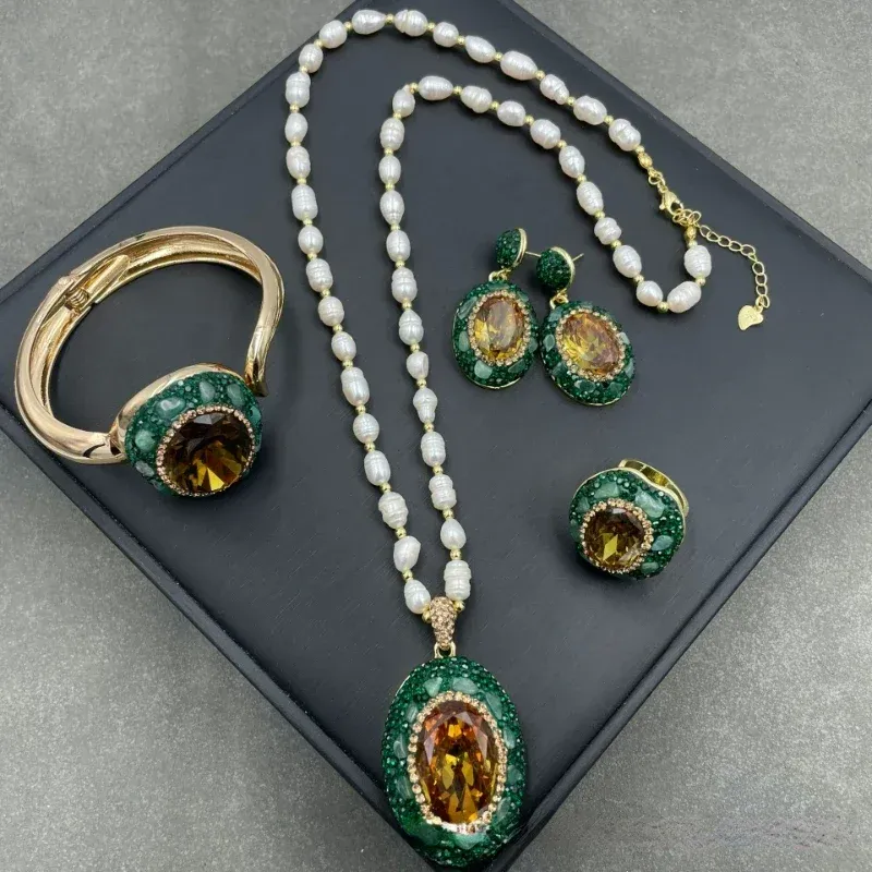 Sultan Color-Changing Stone Jewelry Set - Turkish Green Stone Crystal ...