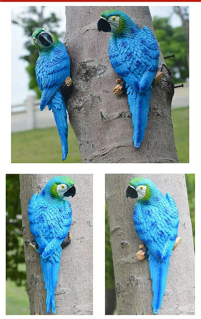Vibrant Resin Parrot Sculpture - Wall Mounted Outdoor Garden Decor, DIY ...