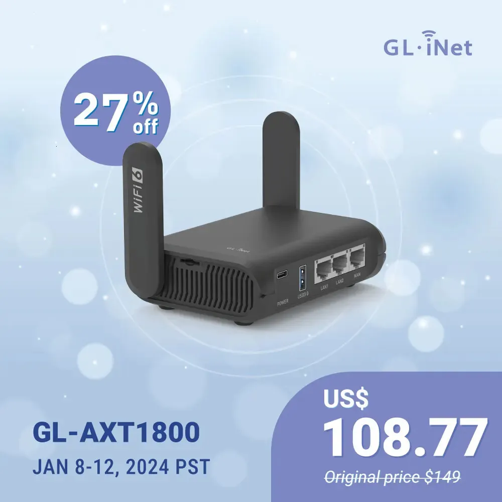 GLINET GLAXT1800 AX SLATE WIFI 6 GIGABIT Travel Router OpenWrt AdGuard ...