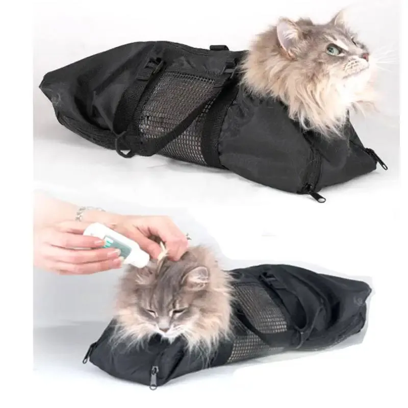 Cats Grooming Bathing Mesh Restraint Bag for Small to Large Cats Black ...