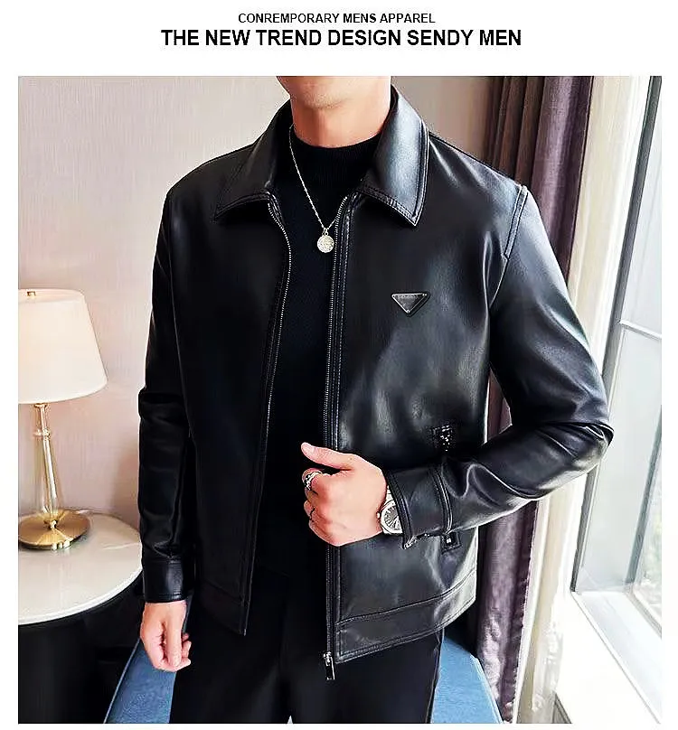 Men's Designer Leather Vanson Leather Jacket With Stand Collar And ...
