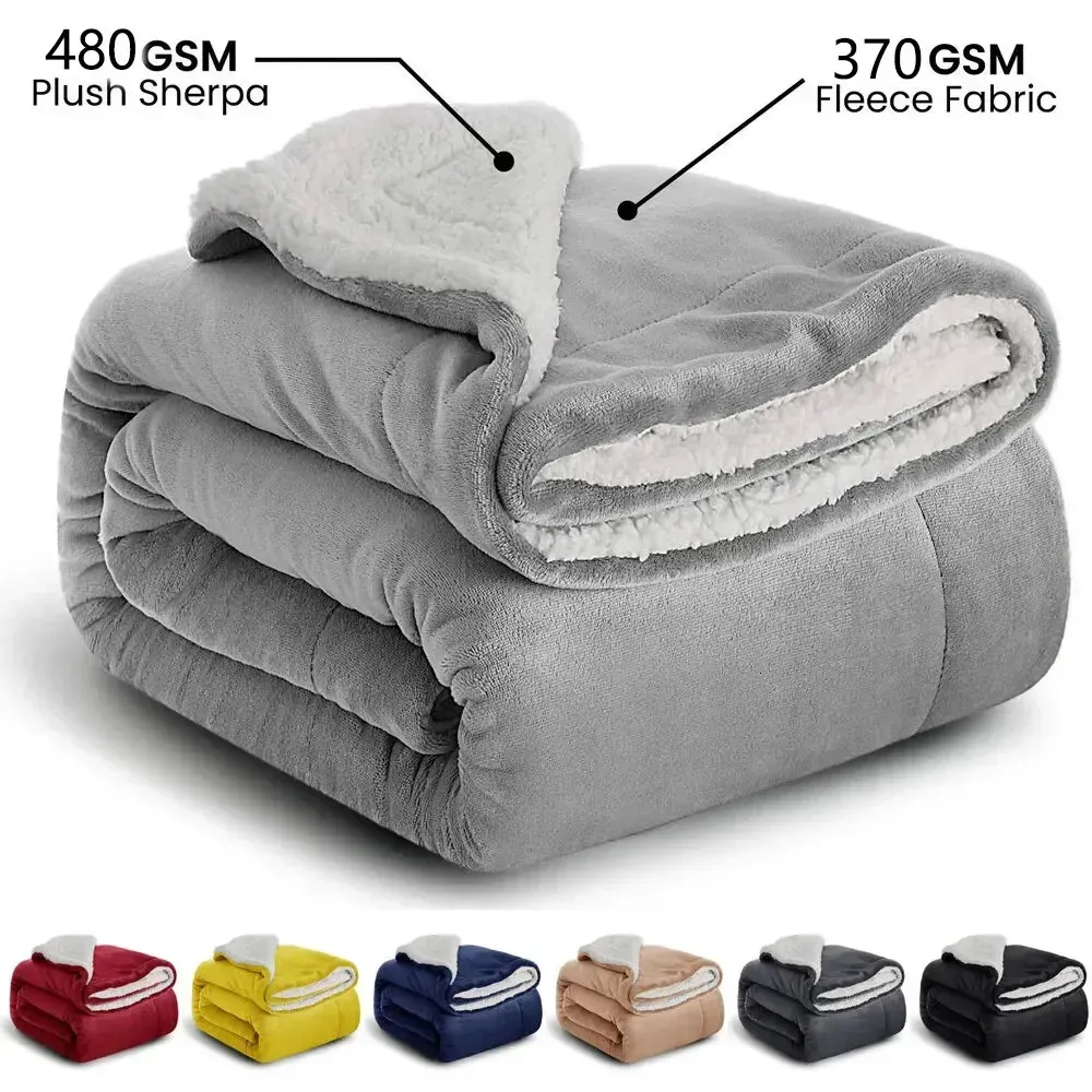 Large Sherpa Fleece Blanket Double Thick Soft Warm King Size Beige ...