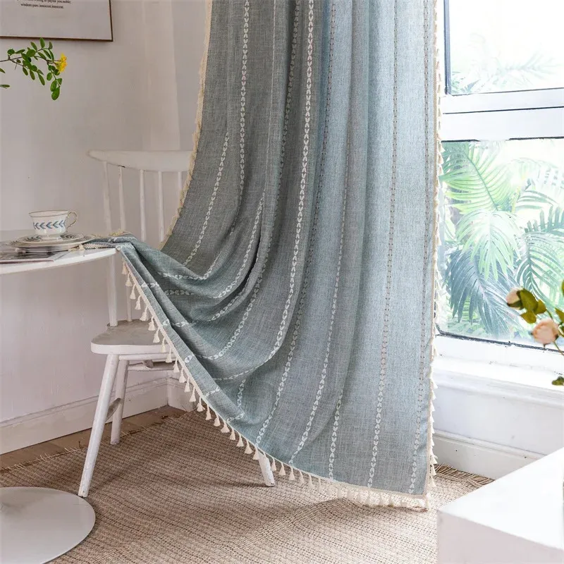DHgate.com:Natural Cotton Linen Semi-Blind Tassel Curtain for Small ...