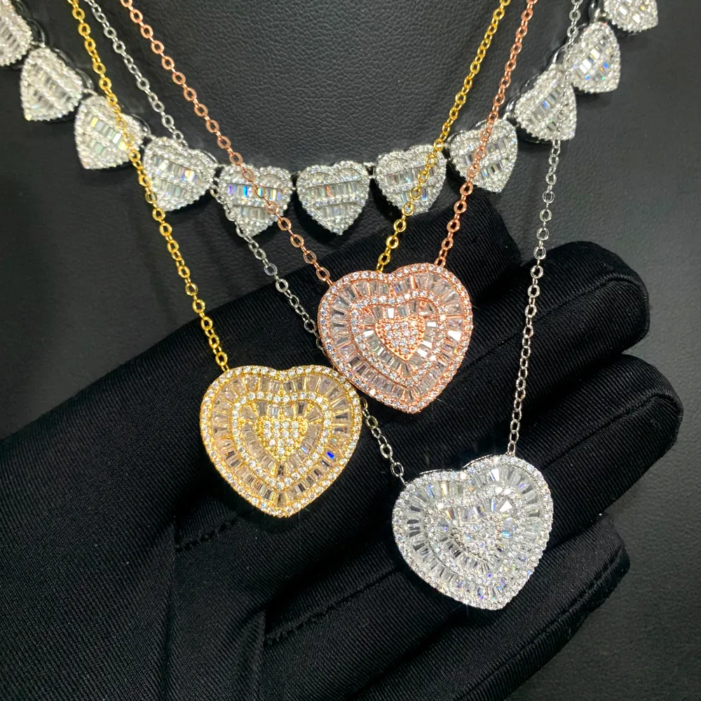 Elegant Iced Out Heart Love diamond s necklace with Glossy Charms and ...