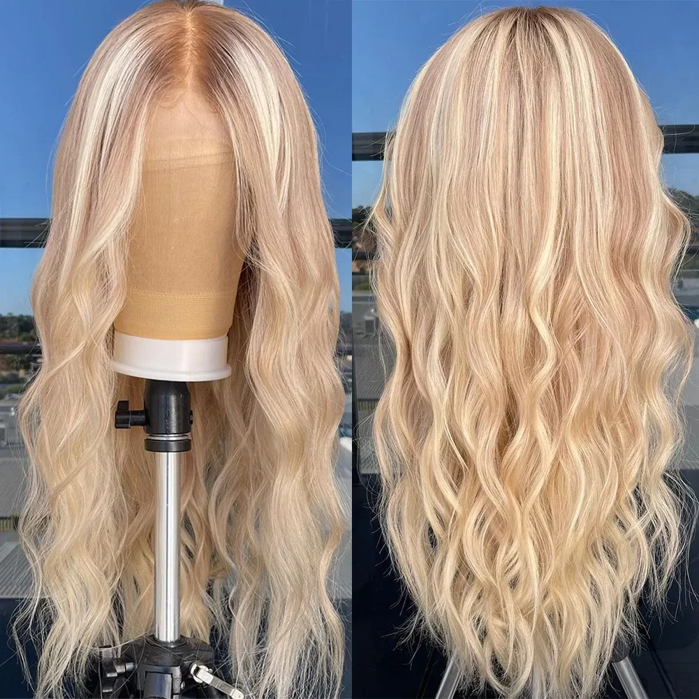 Light Blonde Highlights Human Hair Wig 13x4 HD Lace Front, Pre Plucked ...