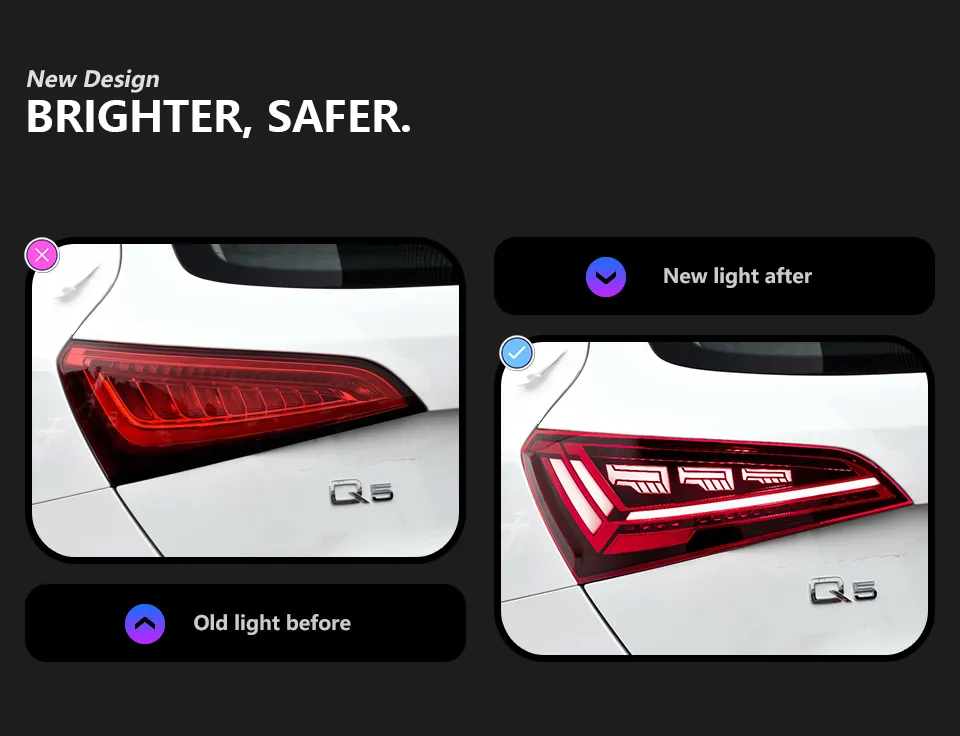 Audi Q5 Rear Lights: LED Tail Light Assembly For Q5 Q5L 08 18, Dynamic Turn Signal, Brake ...