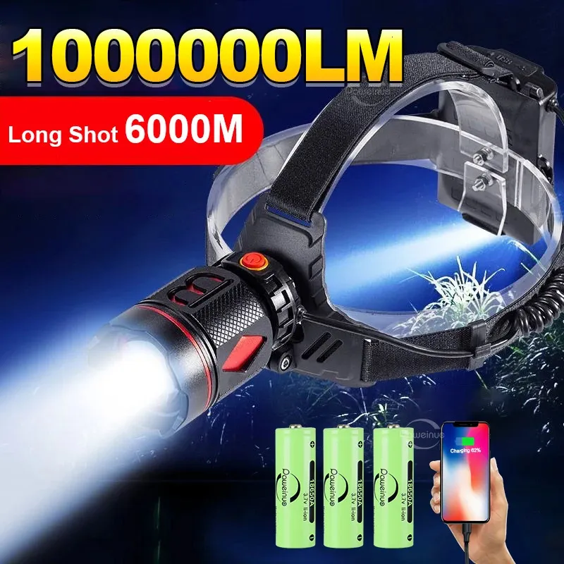 Potente Faro LED Recargable Edición 2024 Blanco, USB, Largo Alcance, Zoom, Camping, Banco De ...