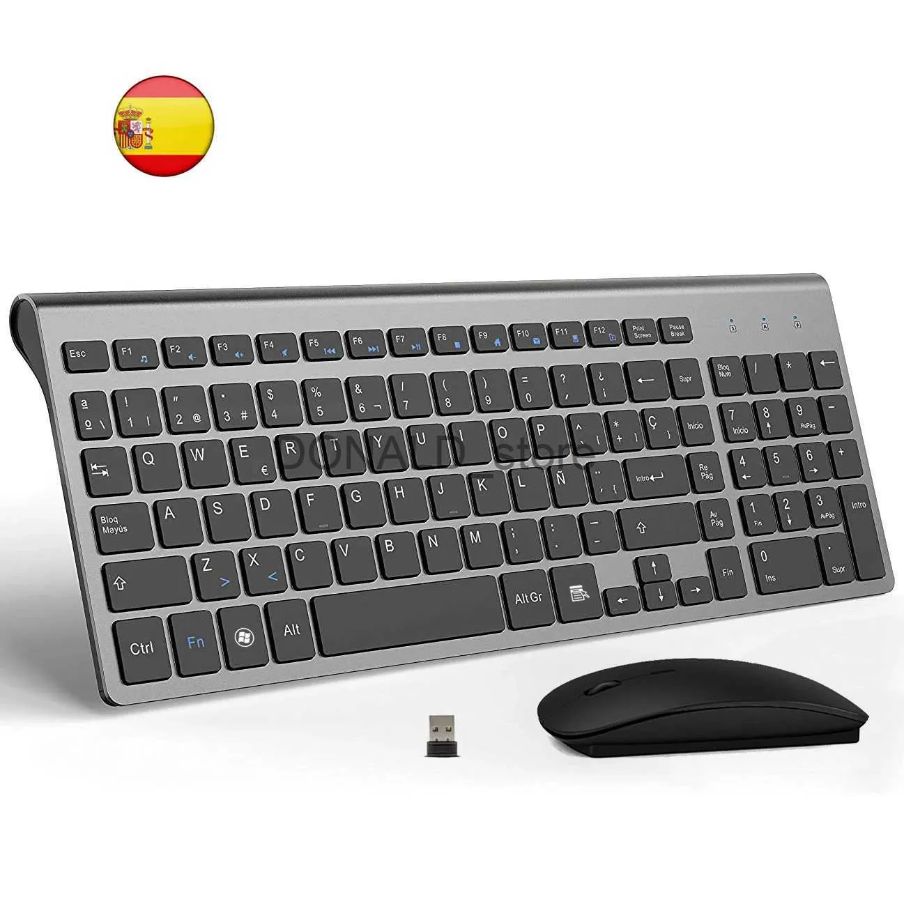Spanish Wireless Keyboard And Mouse Combo Ultra Slim 2.4G Silent ...