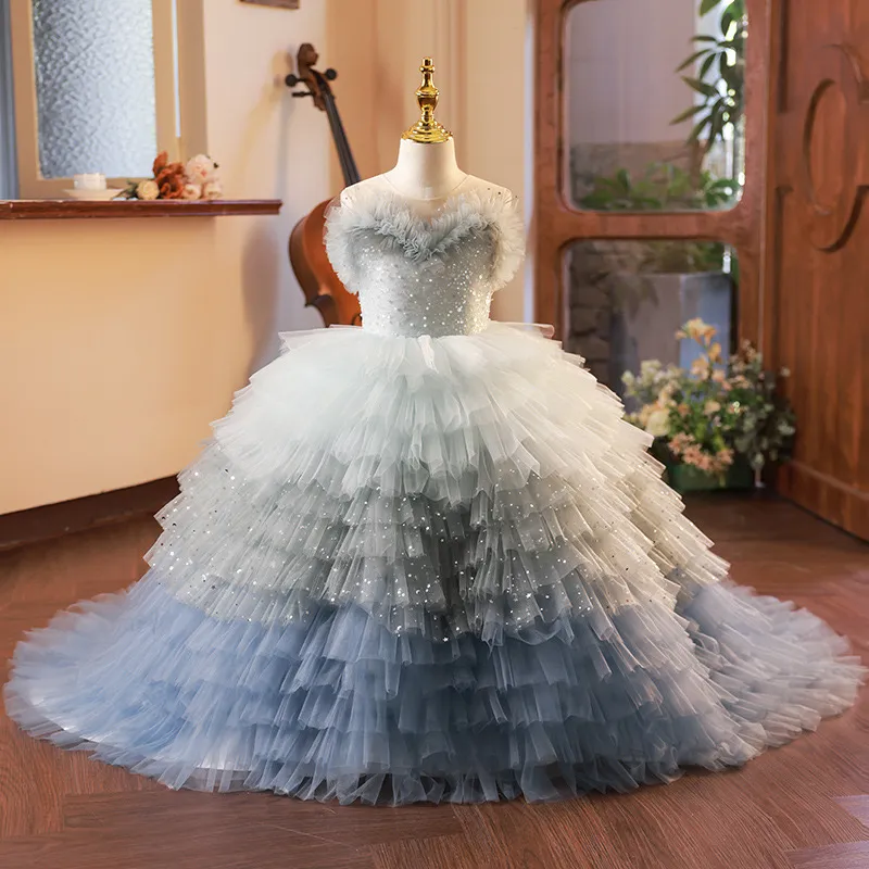 Puffy Ball Gown Dresses For Little Girls: Shiny Ruffles Tulle Pageant ...