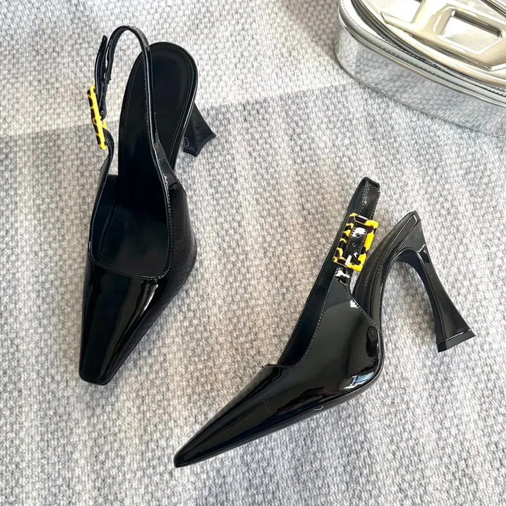 Luxury Designer Patent Leather Slingback Pumps With Stiletto Gold ...