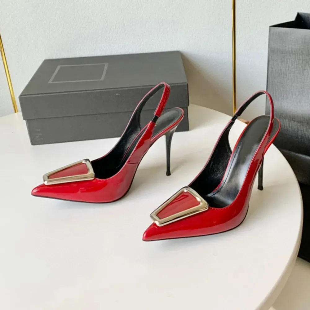 Luxury Designer Patent Leather Slingback Pumps With Stiletto Gold ...