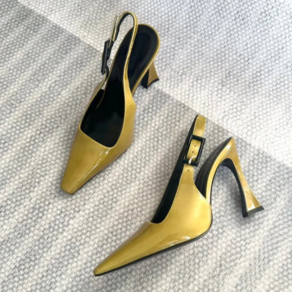 Luxury Designer Patent Leather Slingback Pumps With Stiletto Gold ...