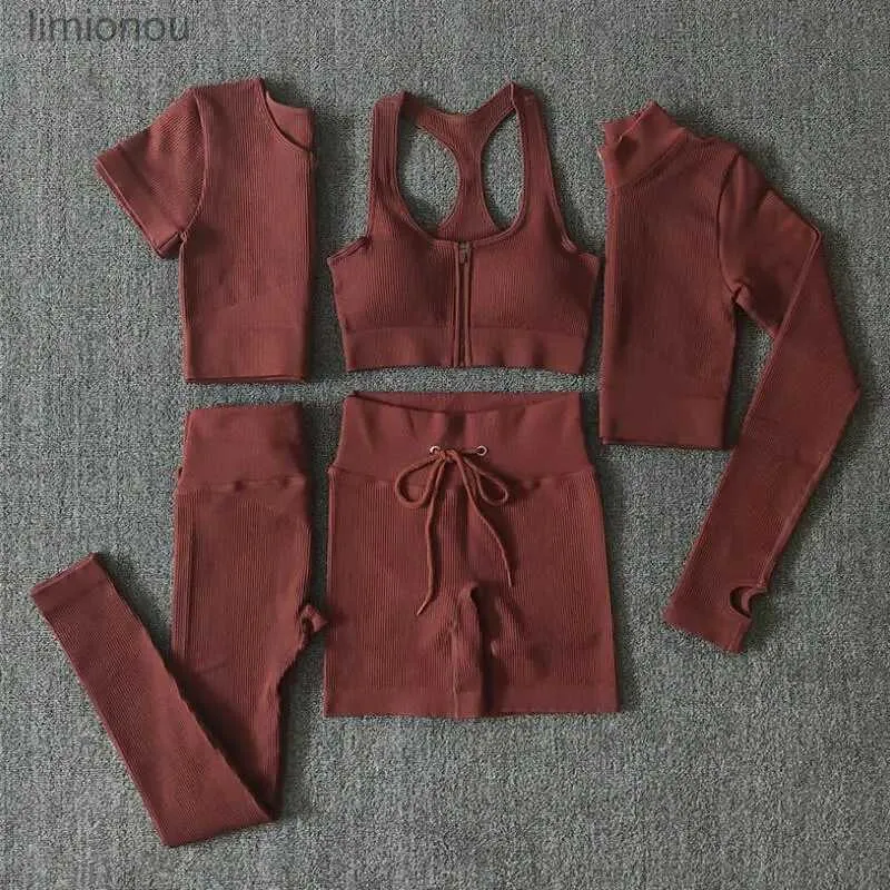 DHgate.com:Brown Seamless Yoga Set: Crop Top, Bra, Leggings, Shorts ...