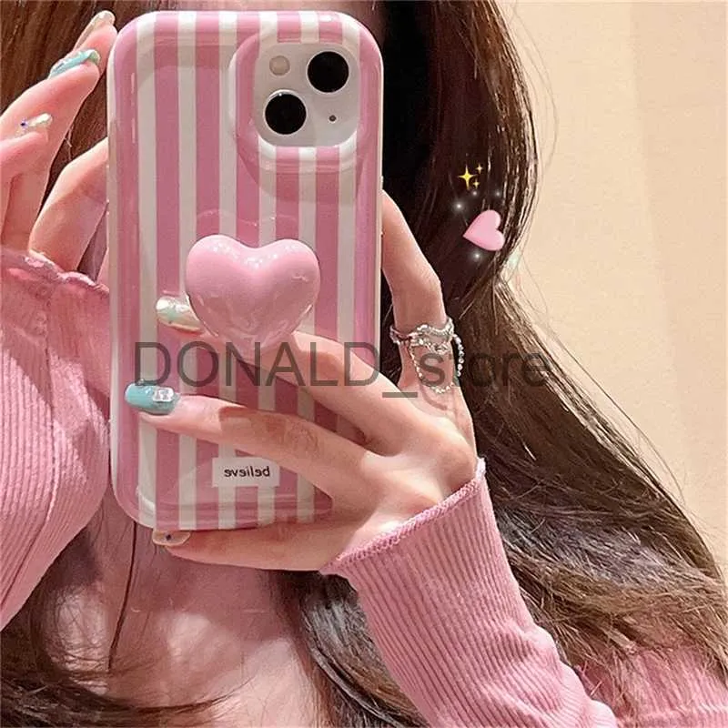Korean Ceramic Love Heart Stand Pink Stripes Casetify Phone Cases For ...