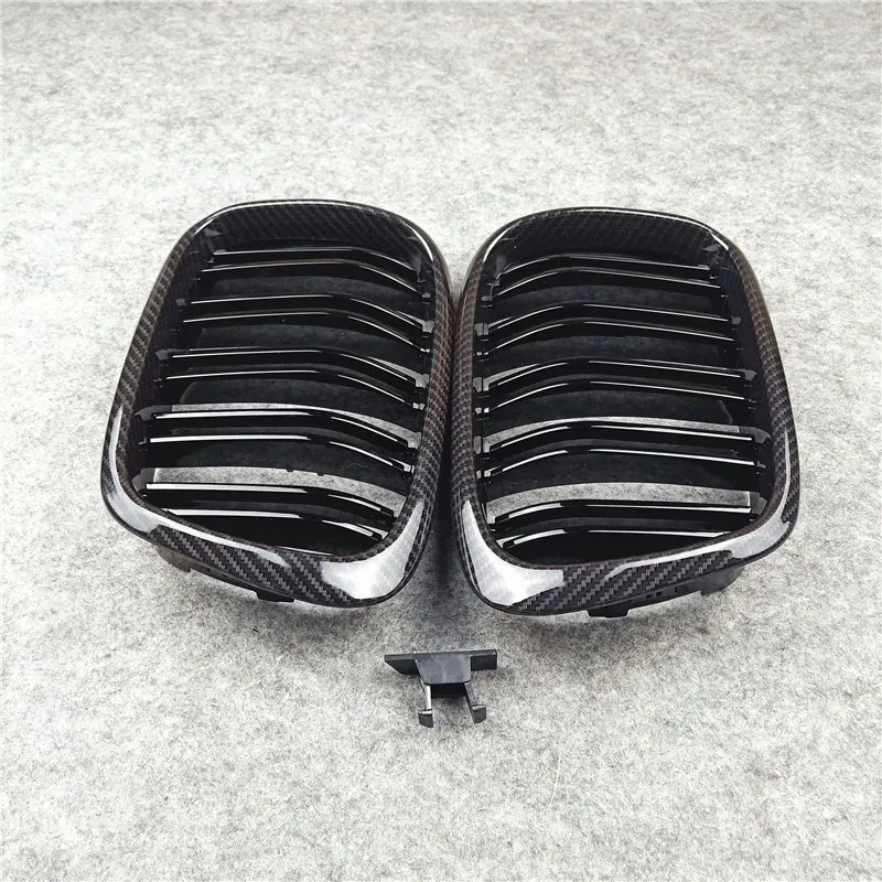 2024 Carbon Fiber Look Car Grilles, 2 Slat Front Racing Grills ABS ...