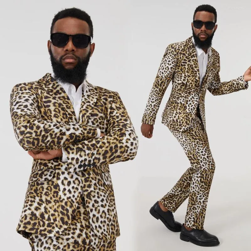 Mens Suits Leopard Groom Male Wedding Prom Suit Black Slim Fit Tuxedo ...