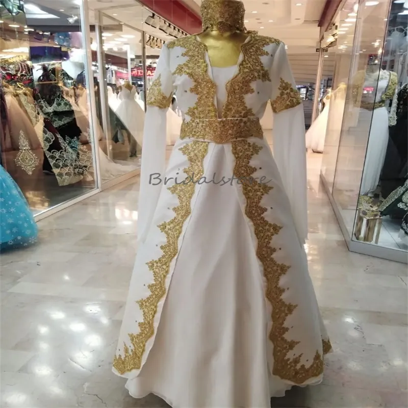 Traditional Turkish White Wedding Dress 2024 With Gold Lace A Line ...