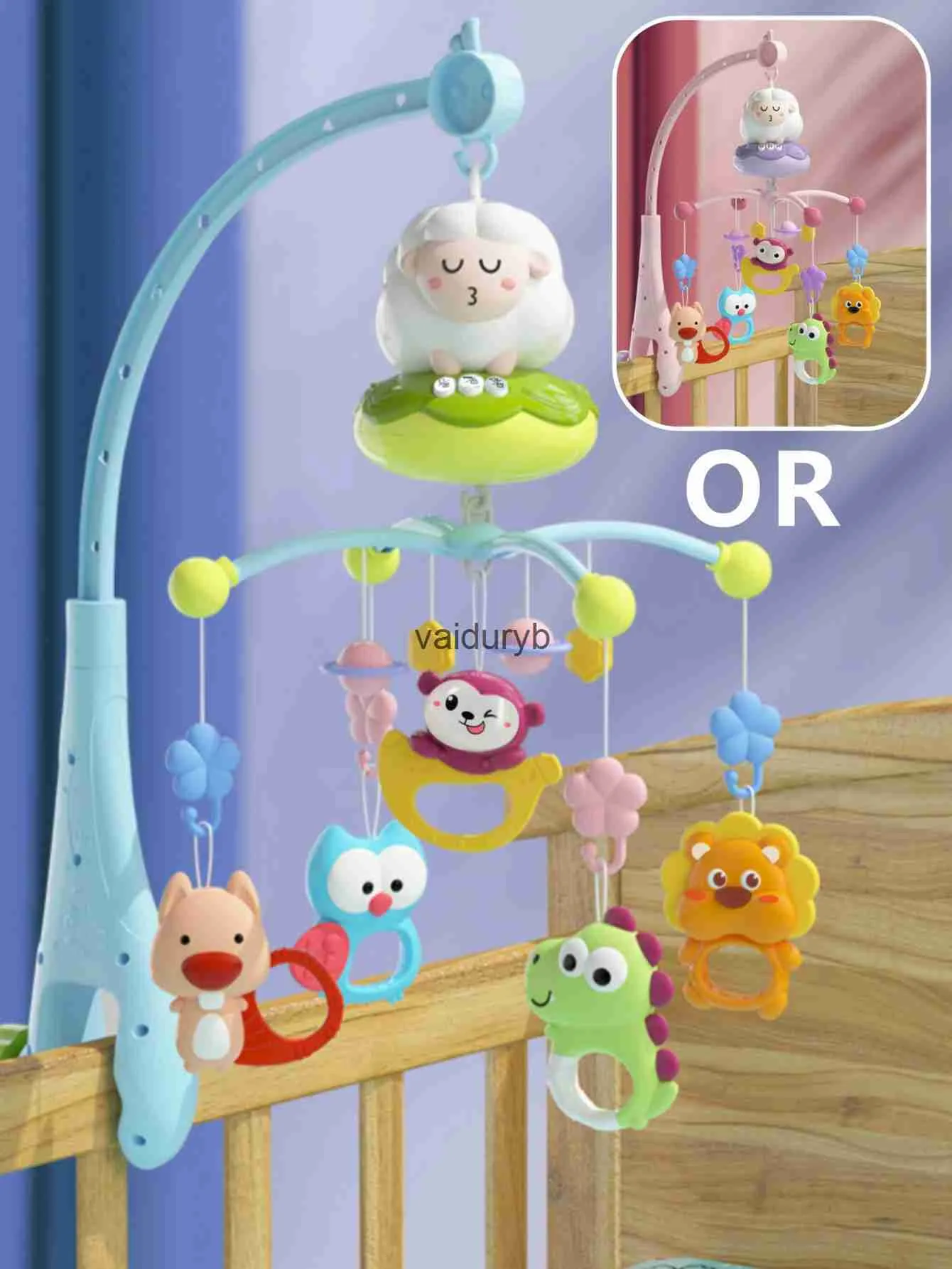 Sheep Style Baby Musical Crib Mobile With Night Light, Rattles Remote ...