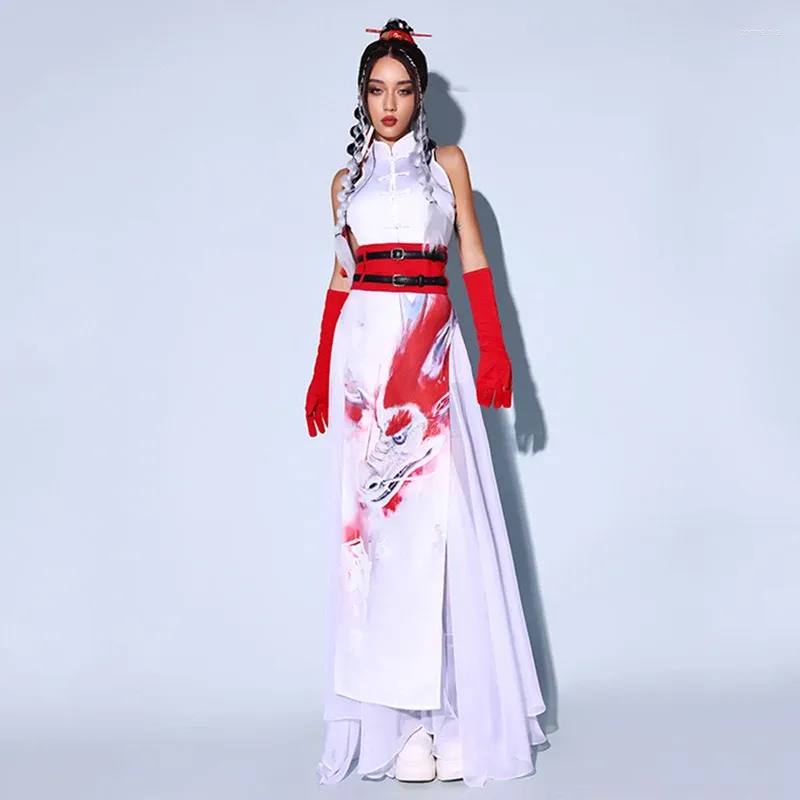 2024 Chinese Jazz Dance Costume For Women: White Fairy Nightclub Outfit ...