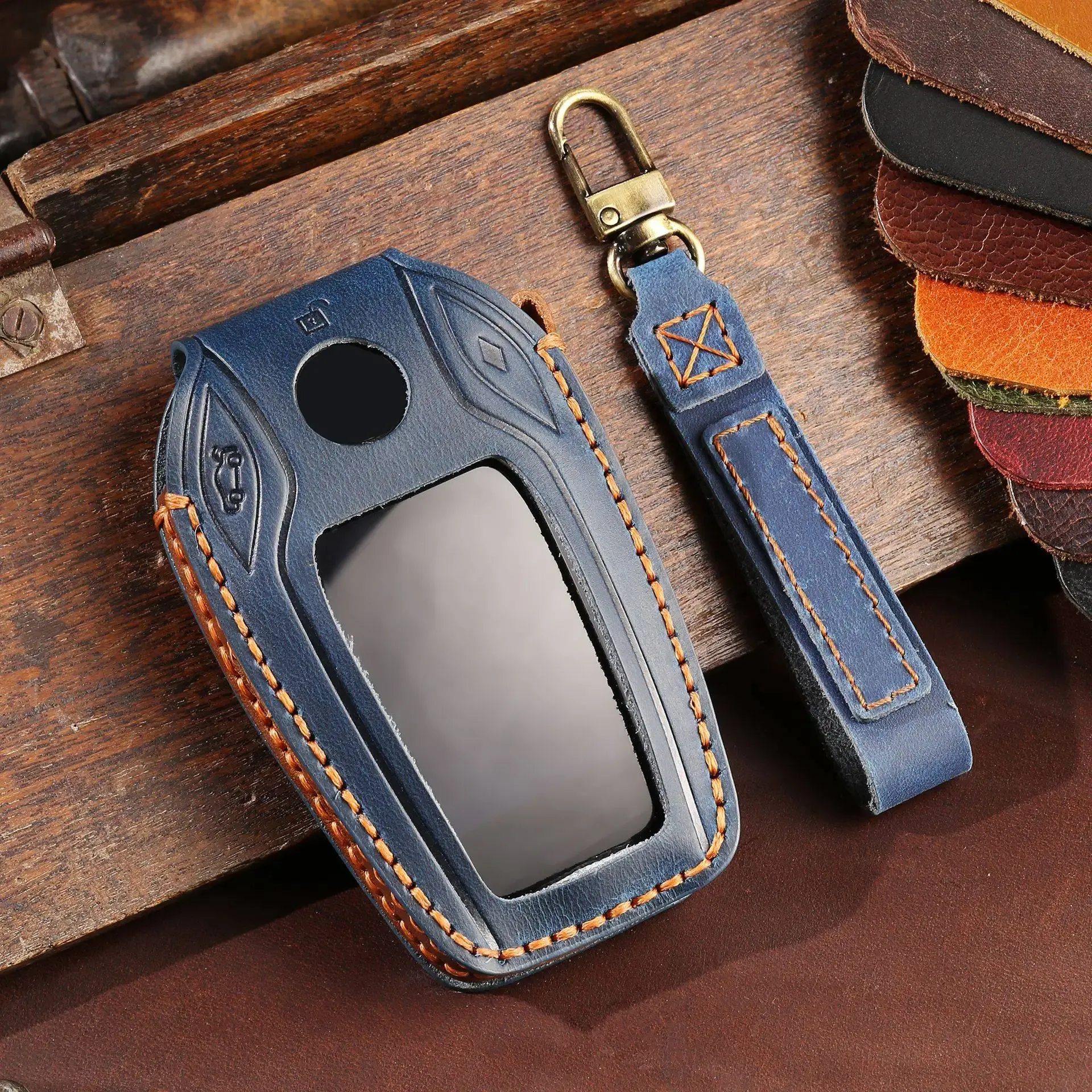 Premium Leather Car Key Fob Cover with LED Display - Fits BMW 5, 7 ...