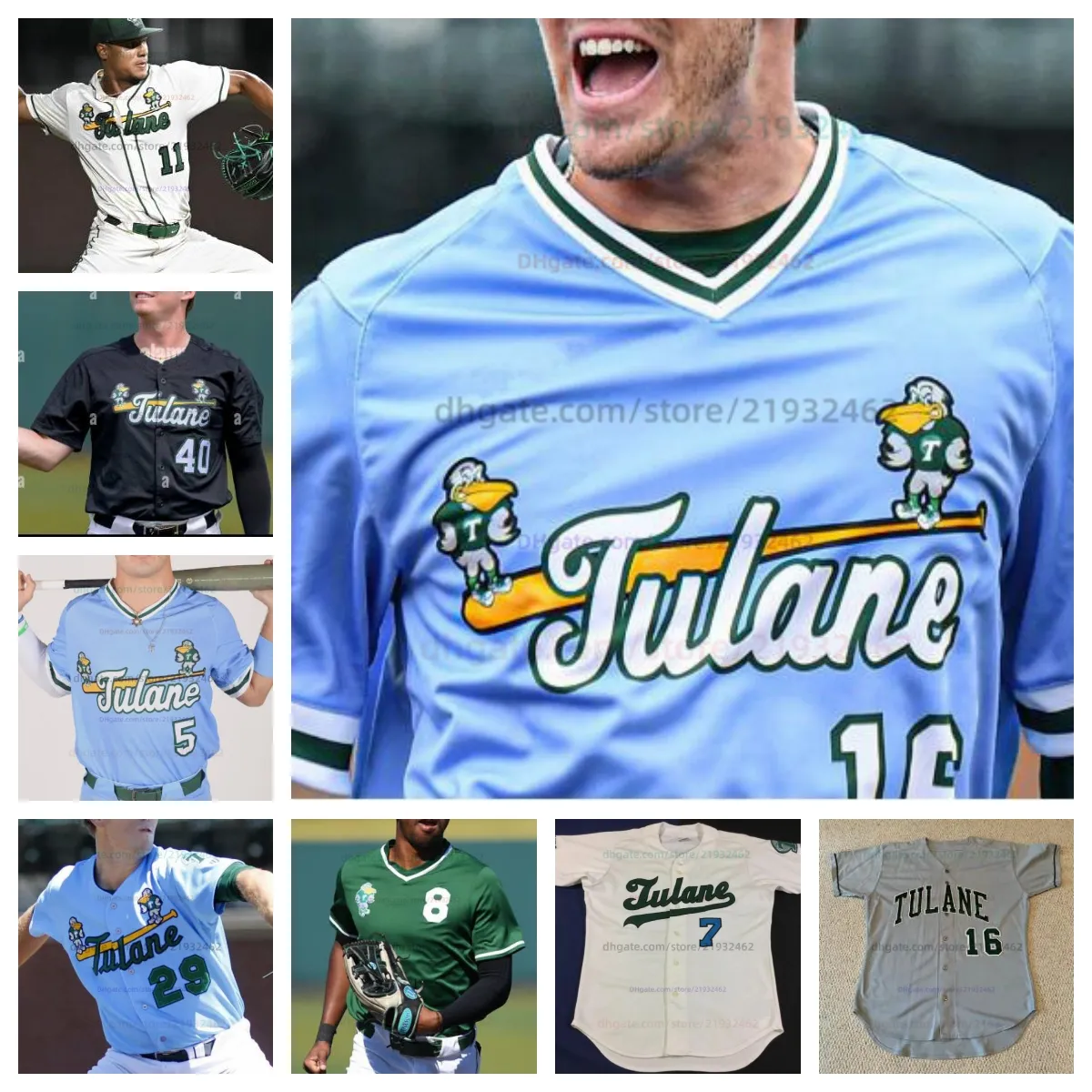 Custom Tulane Green Wave Baseball Button Up With All Stitched Design ...