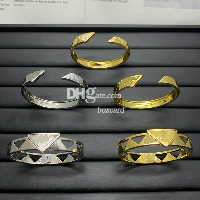 Vintage Golden Bangle Bracelet Set - Charm Triangle Crystal Design ...