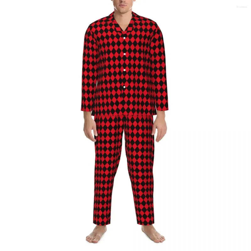 DHgate.com:Men's Sleepwear Geometric Pajama Sets Autumn Black And Red ...