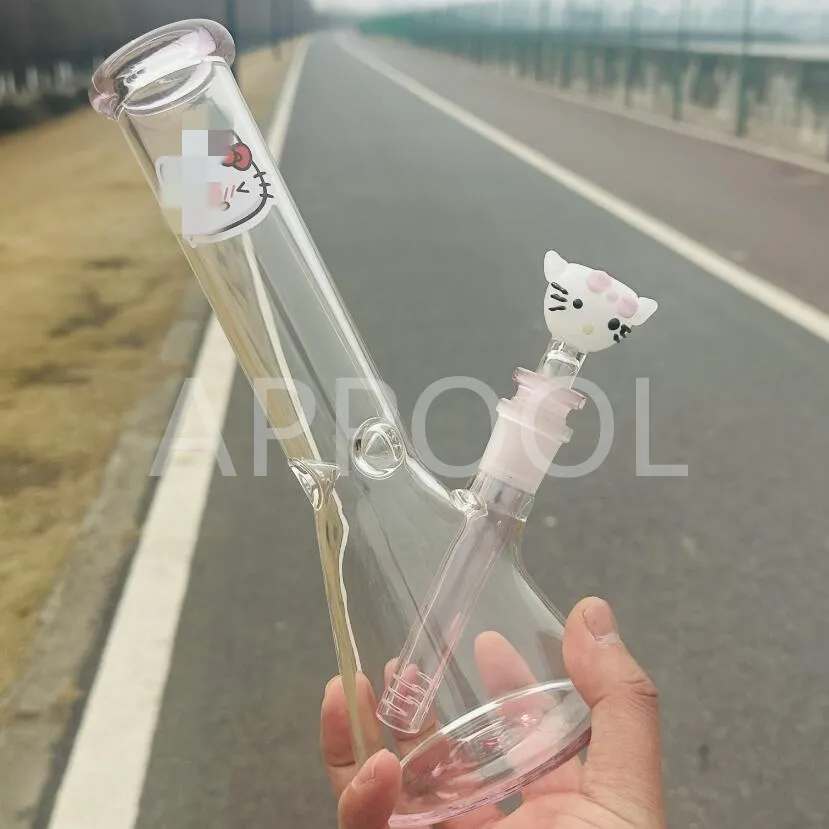 Manufacture New Design H25cm Pink Cute Kitty Printing Smoking Glass Bong Pipe/Glass Beaker Bong ...