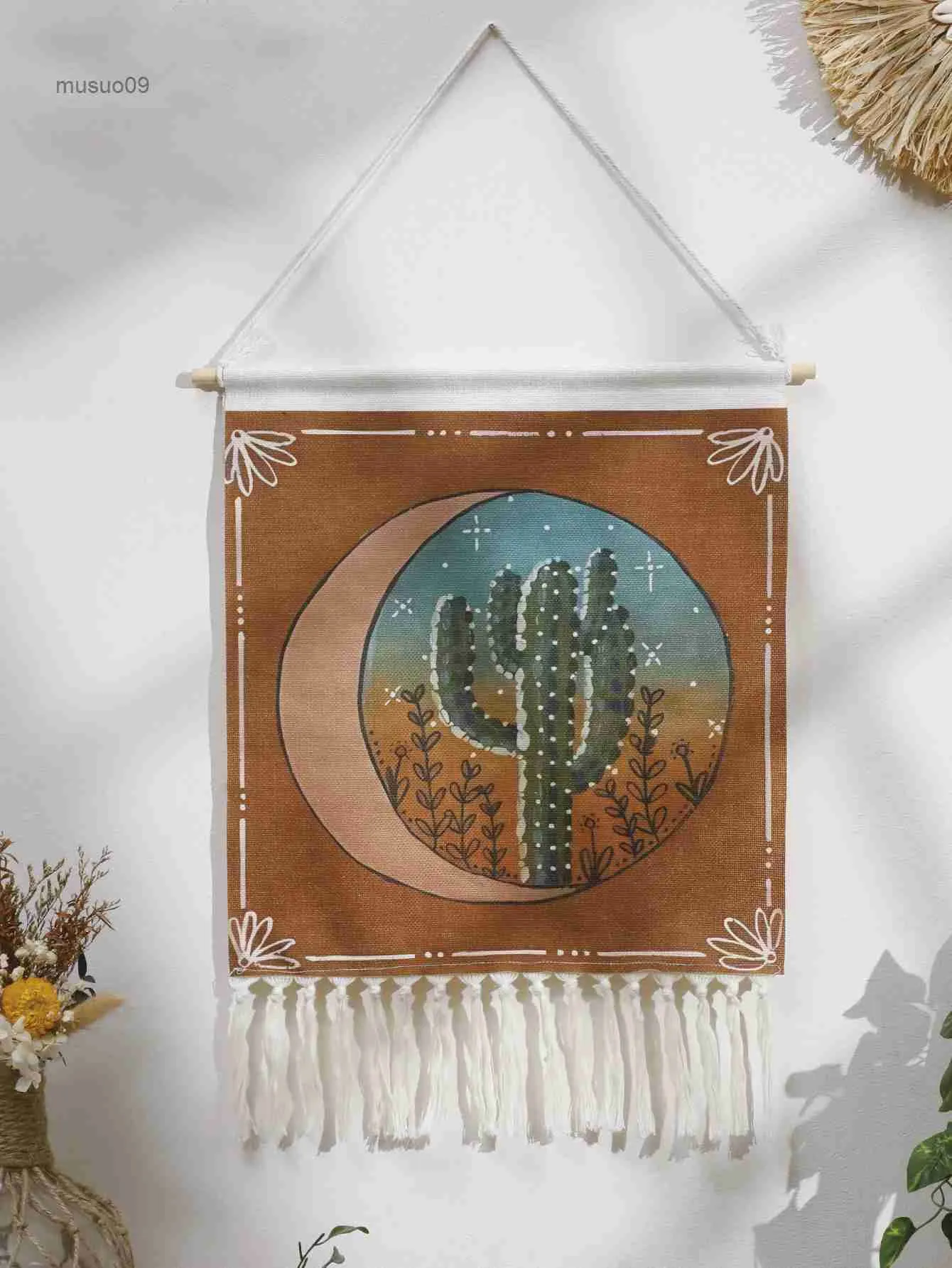 Boho Macrame Wall Hanging: Cactus Moon Sun Tapestry - Handmade ...