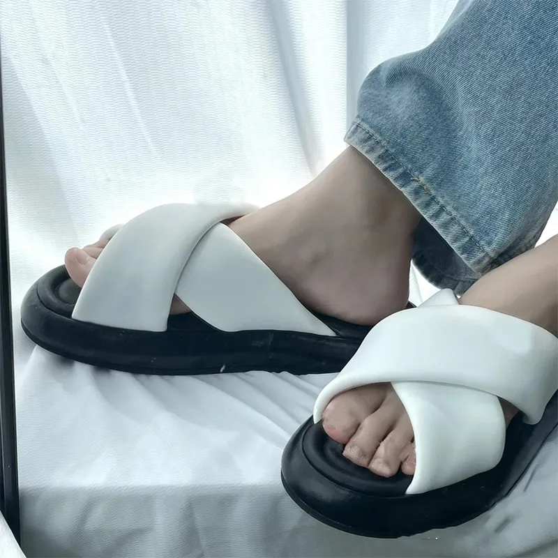 Designer Women Leather Slip On Platform Sandals New Summer Beach Rubber ...