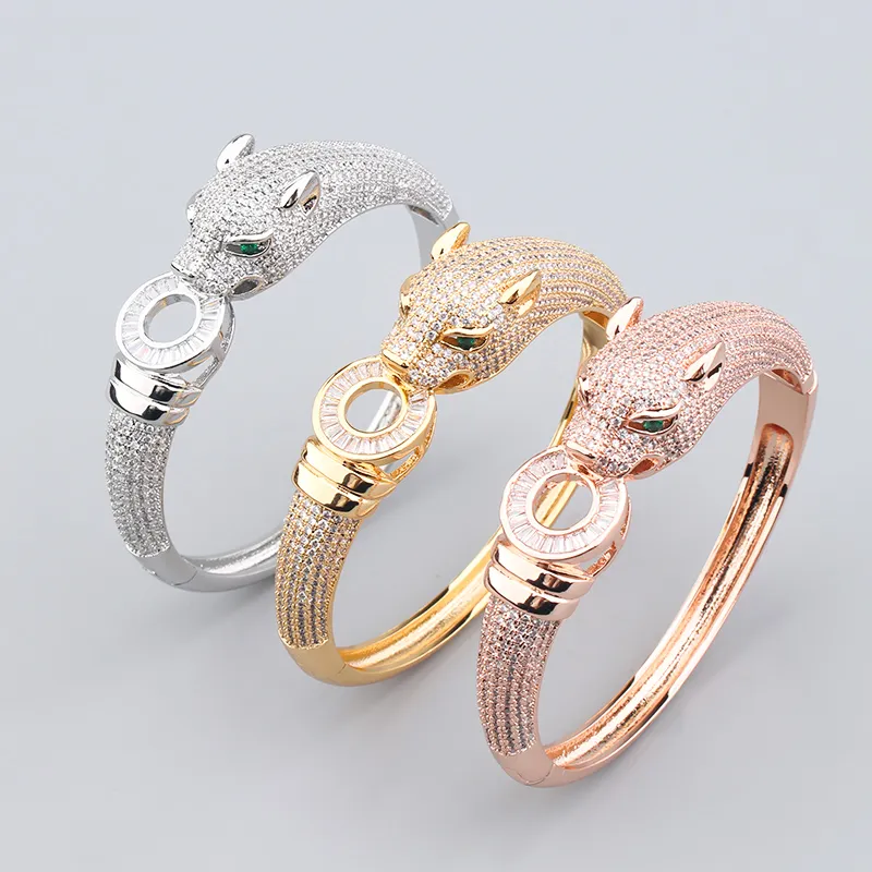 Cheetah Chic Bangle: Rose Gold Women's Bracelet with Full Diamond Design - Fashion Jewelry for ...