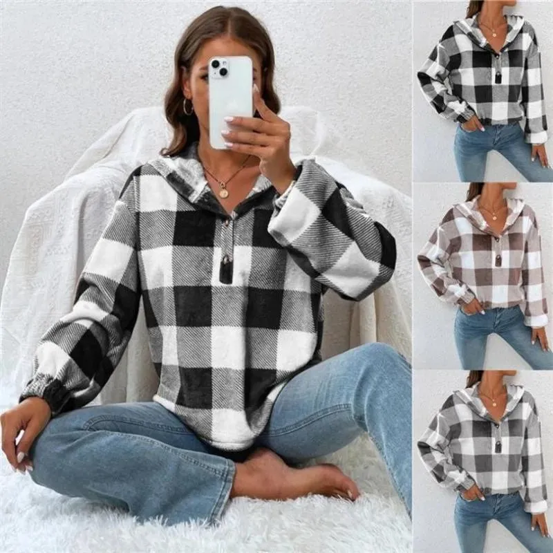 DHgate.com:Womens Plaid Pullover Sweatshirt, Loose V-Neck Long Sleeve ...