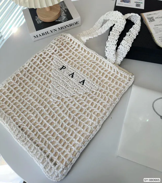 Luxury Lafite Grass Tote Bag With Straw And Triangle Label Large ...