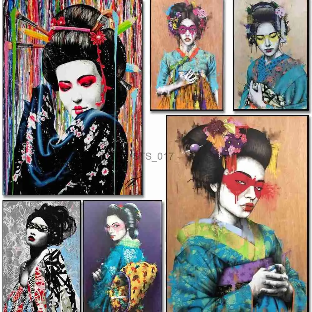 Japanese Geisha Graffiti Art Canvas Prints, Portrait Wall Art For ...