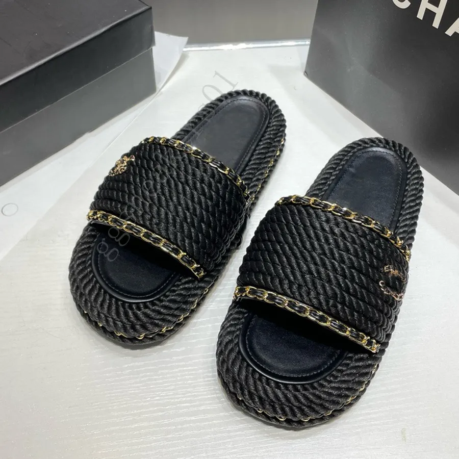 Luxury Slides Designer Women Platform Slippers Weave Knit Flat Sandals ...