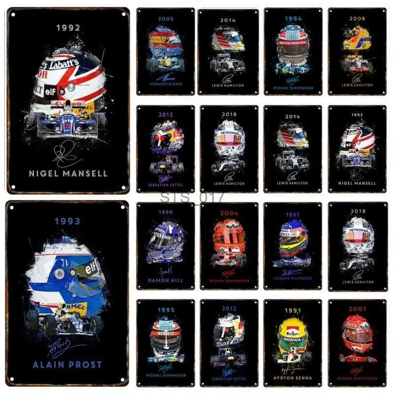 Mens Wall Art Formula 1 Racing Helmet Metal Poster Vintage Metallic Car ...