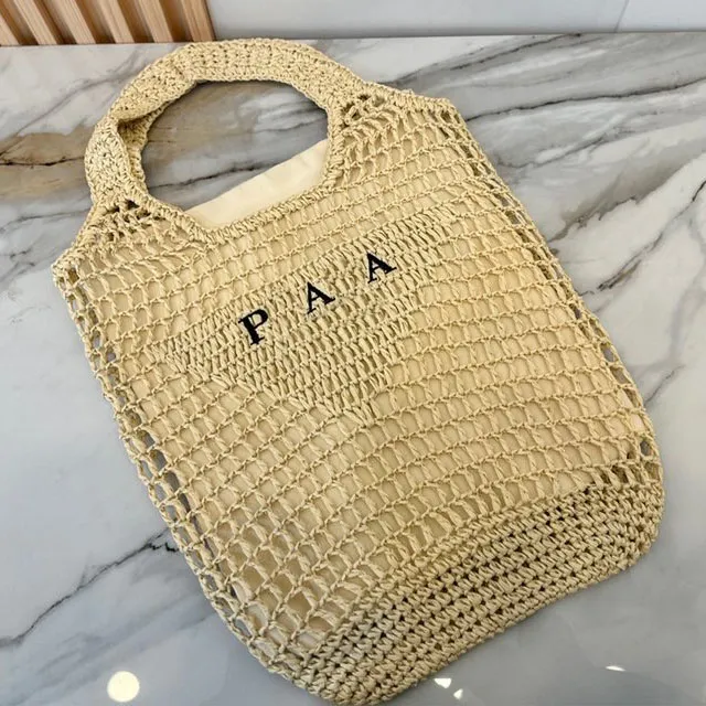 Luxury Lafite Grass Tote Bag With Straw And Triangle Label Large ...