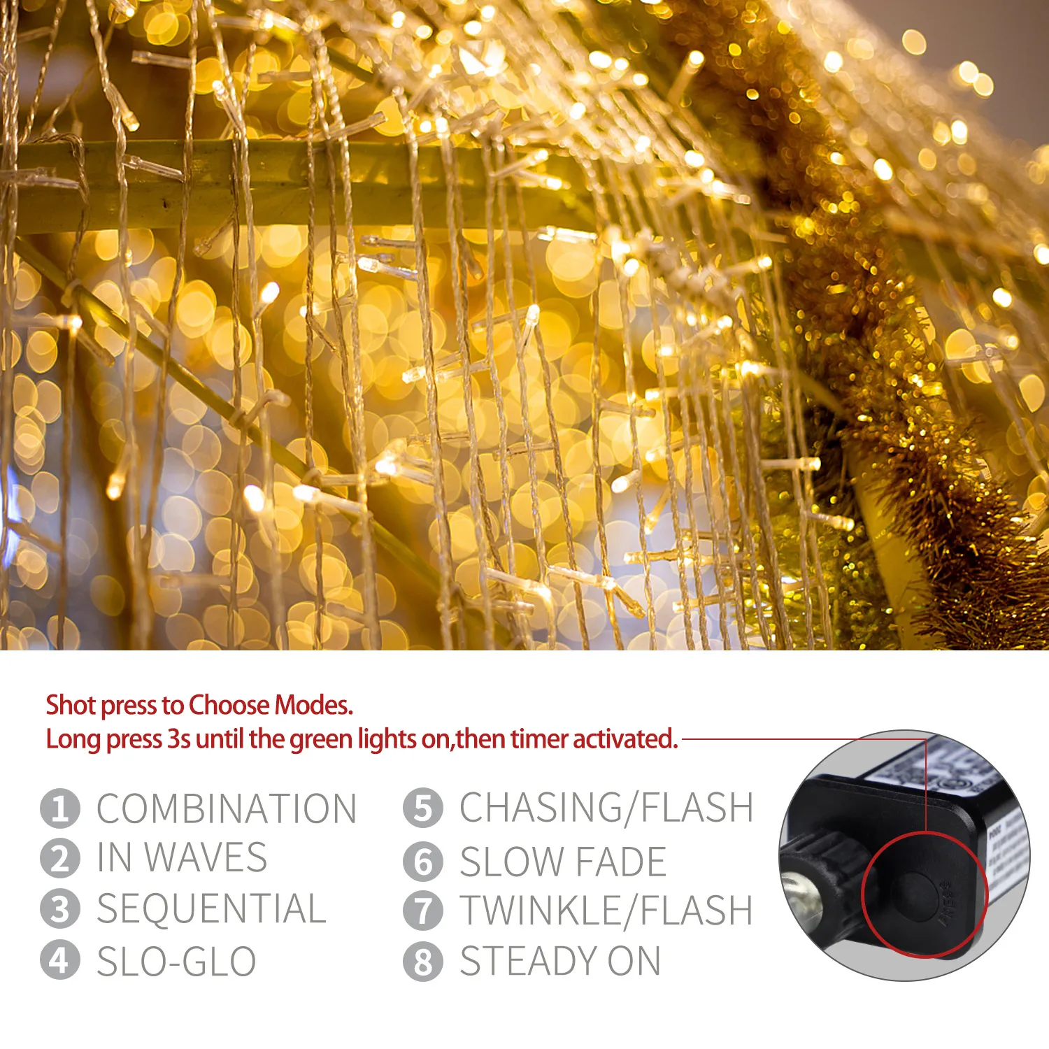 LED Icicle Curtain Fairy Lights, 400 LEDs Clear Wire String With 75 Drops For Christmas ...