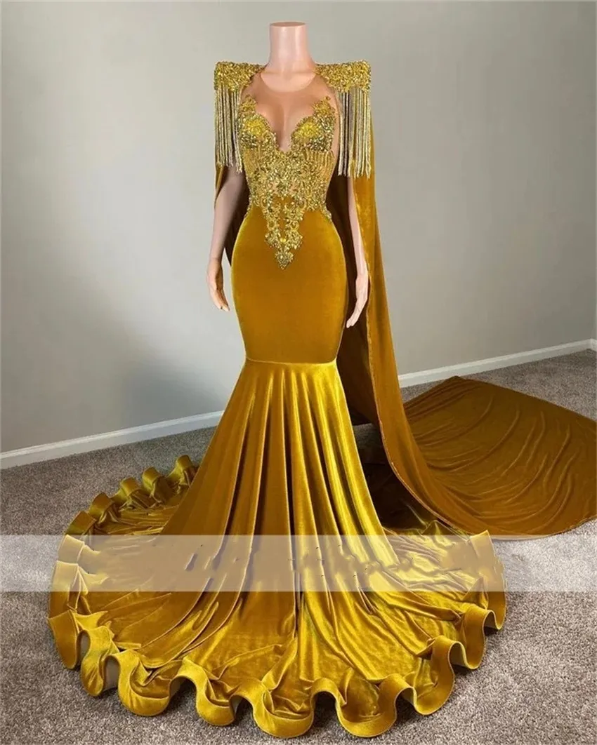 Gold Prom Dresses : Long Gold Diamond Prom Gown With Cape, Crystals ...