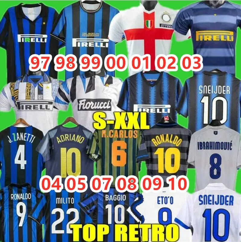 Retro Inter Milan Soccer Jersey RONALDO CRESPO ADRIANO MILITO SNEIJDER ...