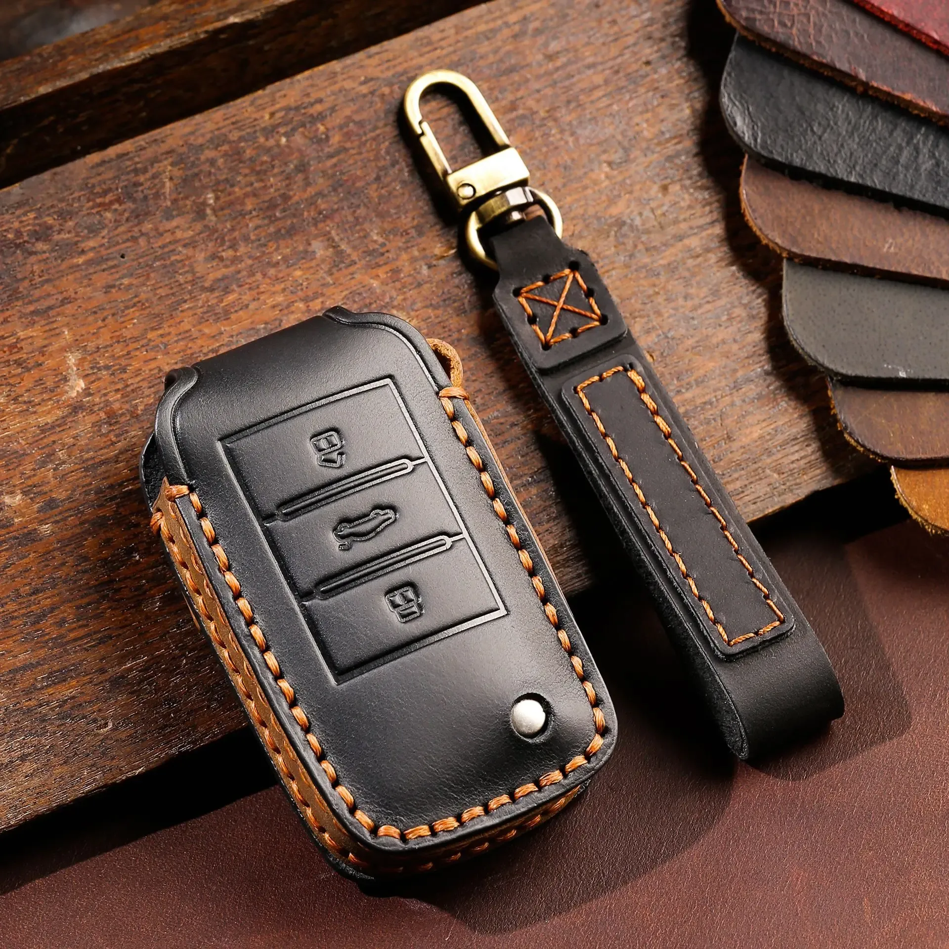 DHgate.com:Genuine Leather Car Key Cover Case Fob Keyring Shell for ...