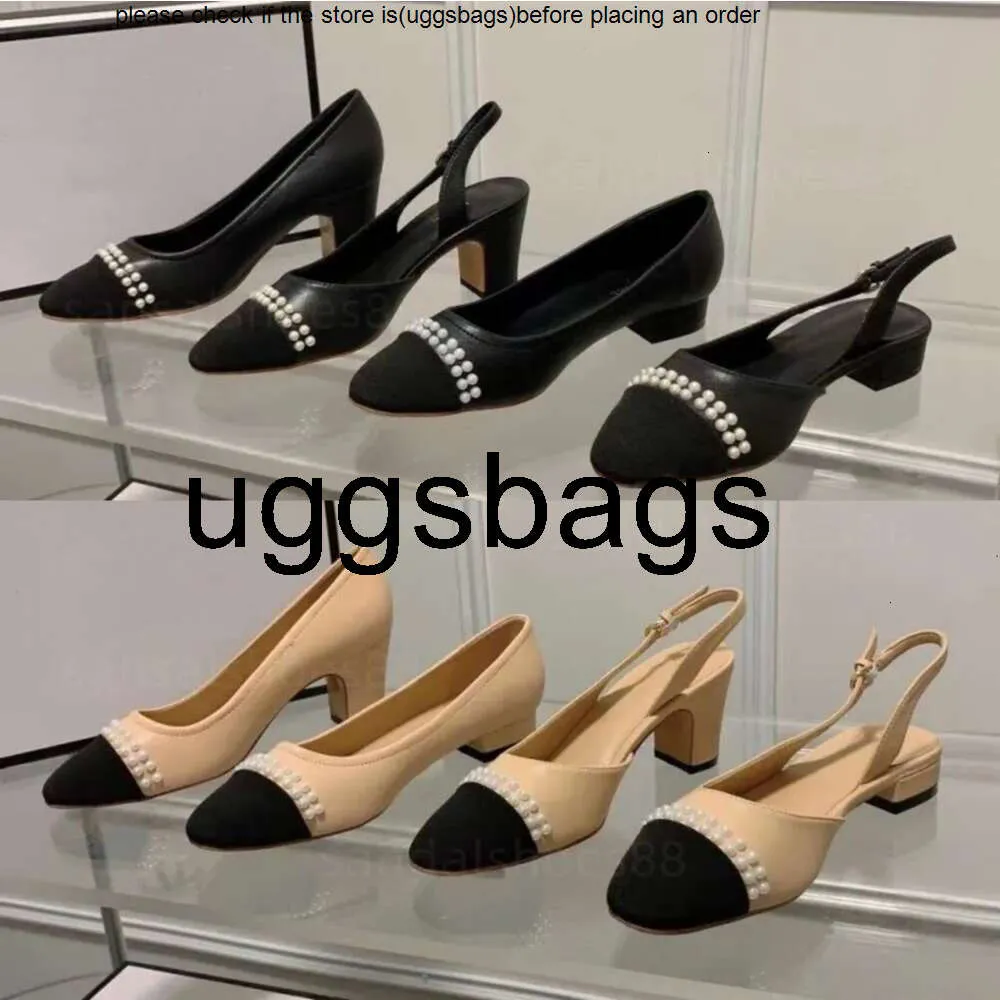 Chanells Designer Slingback Pumps With Pearl Embelishments Beige/Black ...