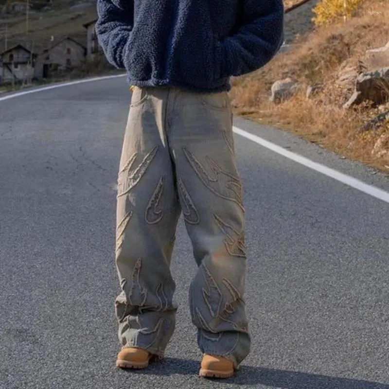 Reaven Men's Baggy Jeans Y2K Hip Hop Distressed Retro Blue Wide Leg ...