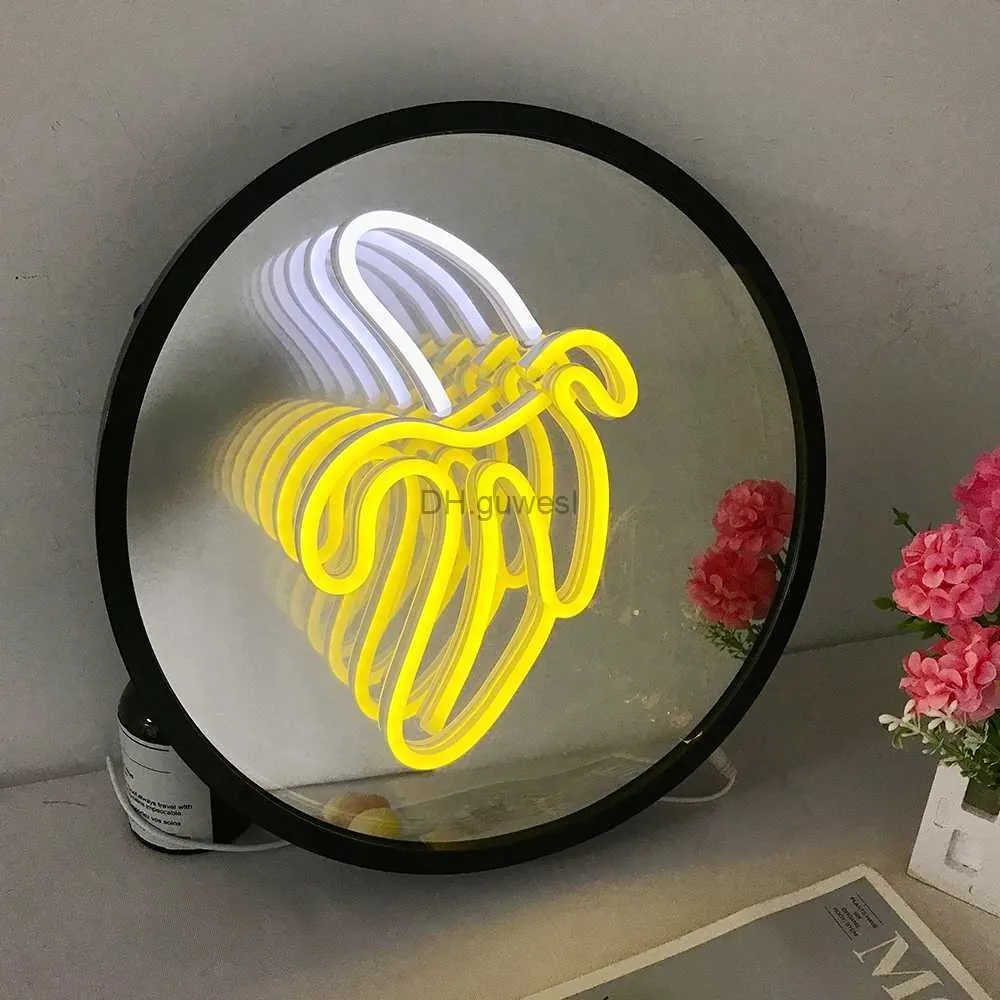 LED Neon Sign 3D Magic Infinite Mirror Multi Layer Banana LED Neon Sign ...