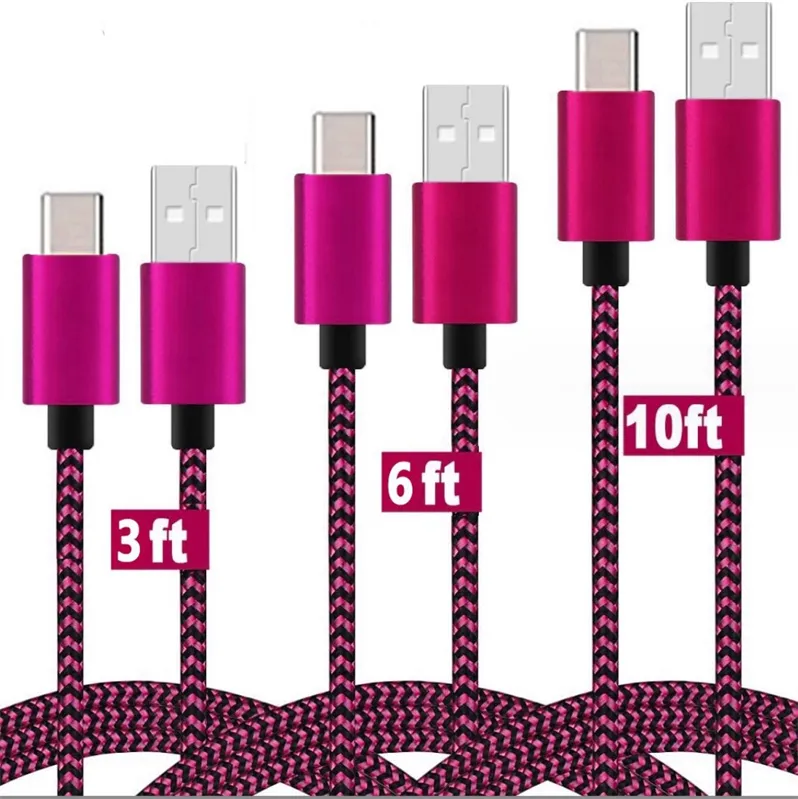 Metallic Type C 3ft Snake Braided Nylon USB Charging Cable For Samsung ...