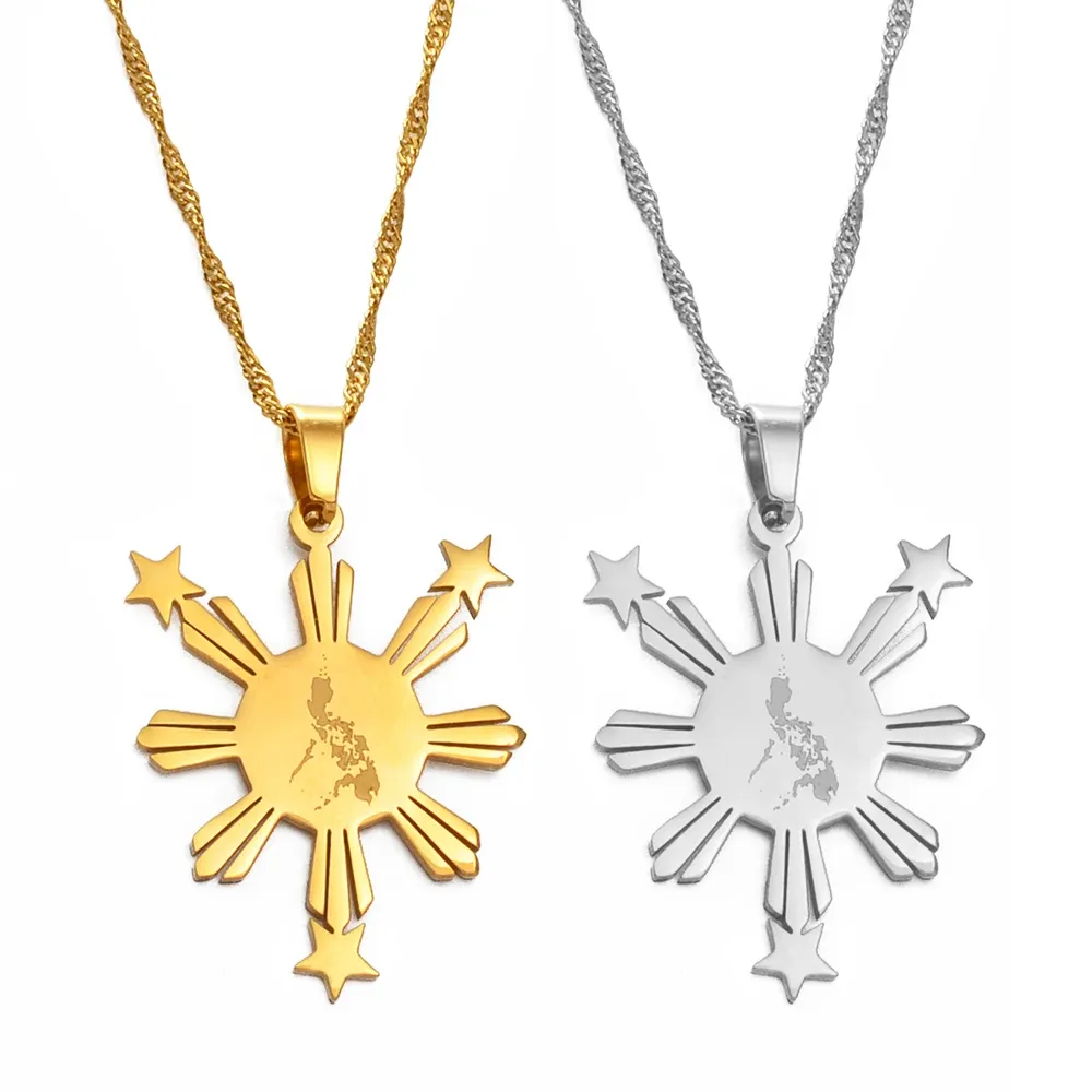 14k Yellow Gold Philippines Map Flag Sun Pendant Necklace For Women And ...