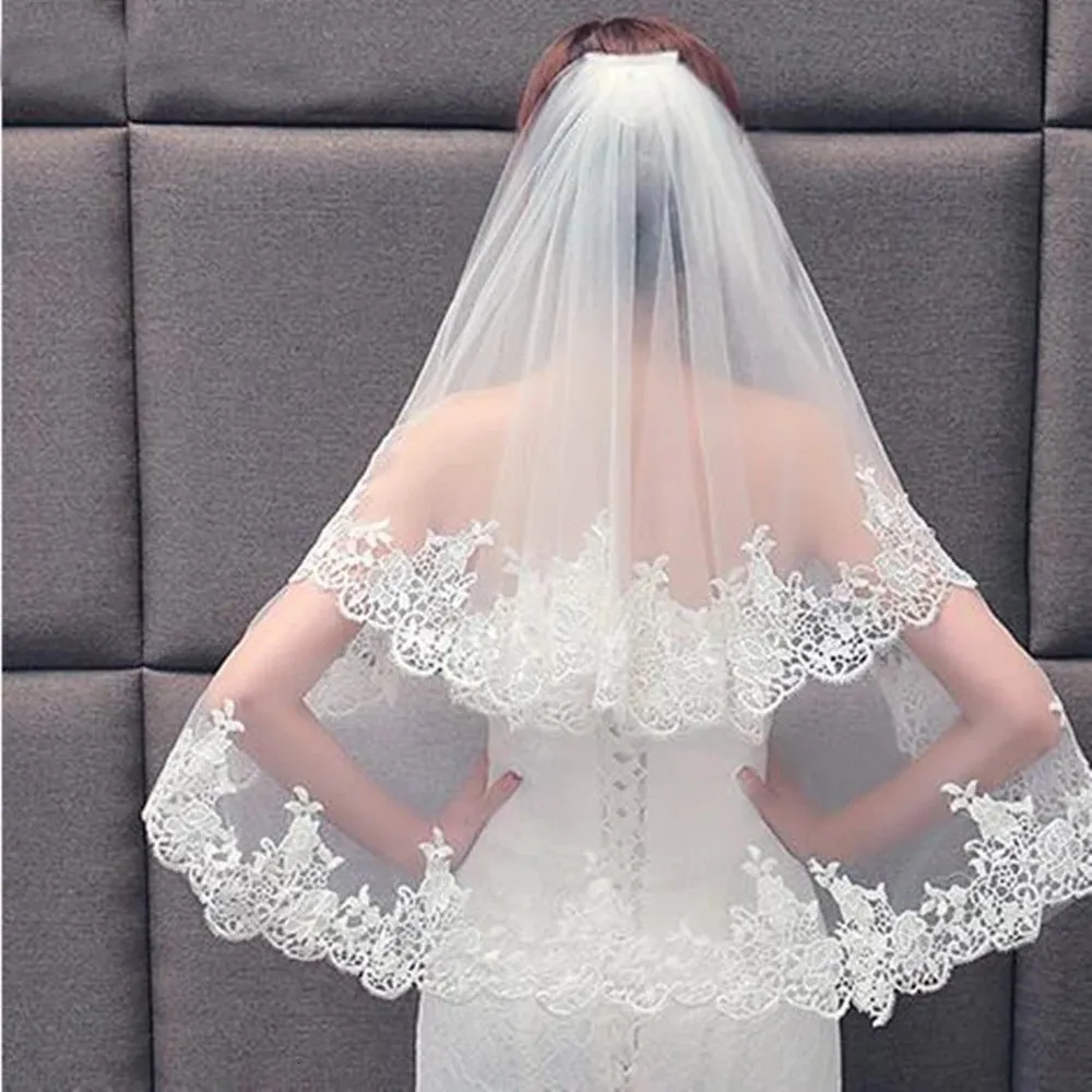 Elegant Ivory Lace Veil with Comb - Two-Layer Bridal Hair Accessories ...